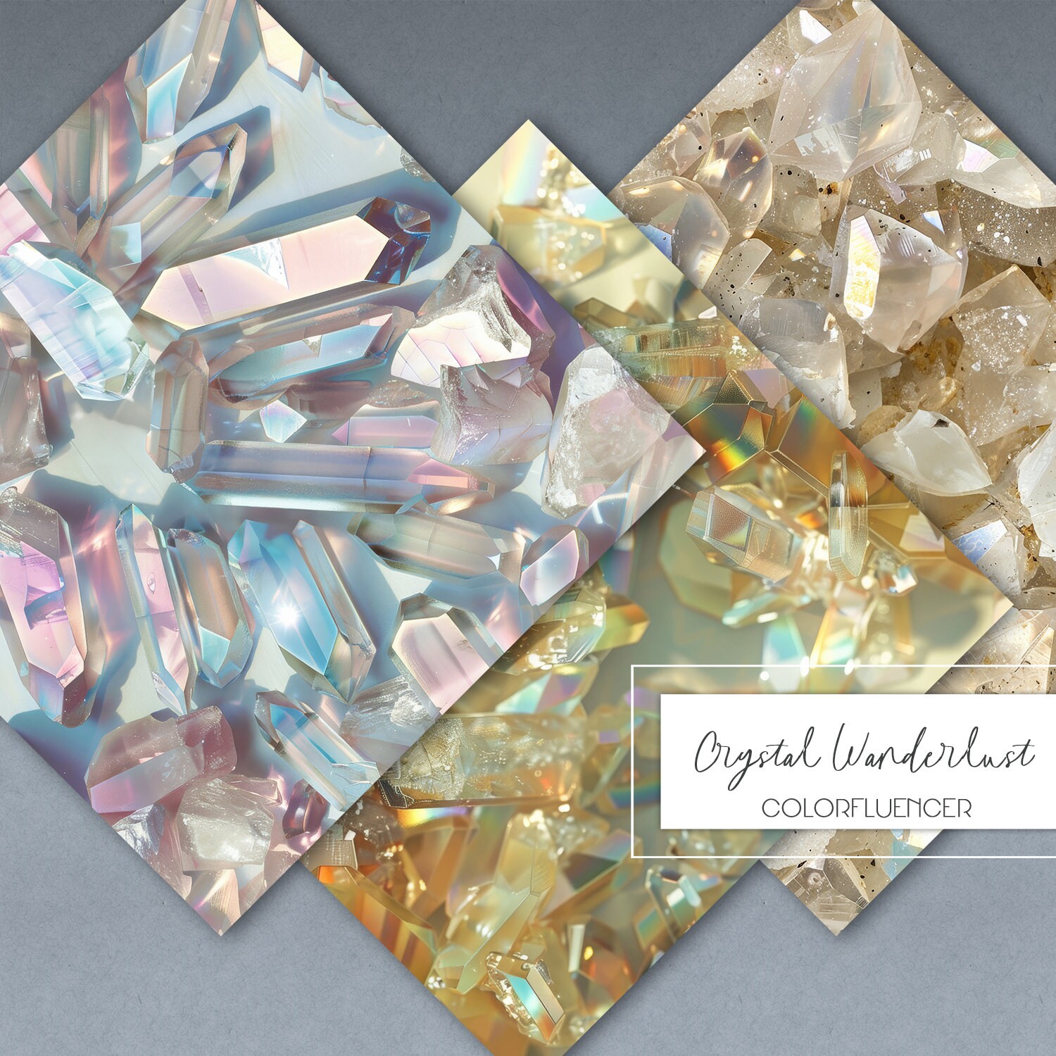 Crystal Digital Paper | Iridescent Crystals and Quartz Seamless Pattern ...