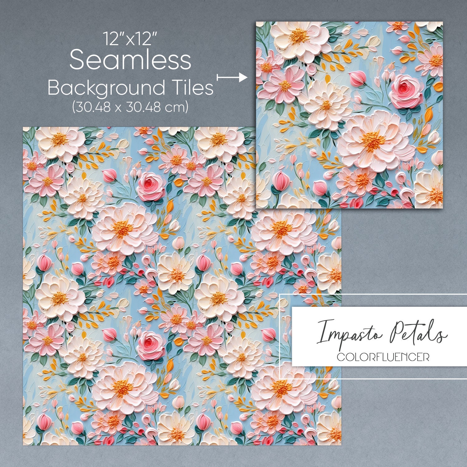 Painted Flowers Seamless Patterns | Impasto Petals | Digital Papers ...