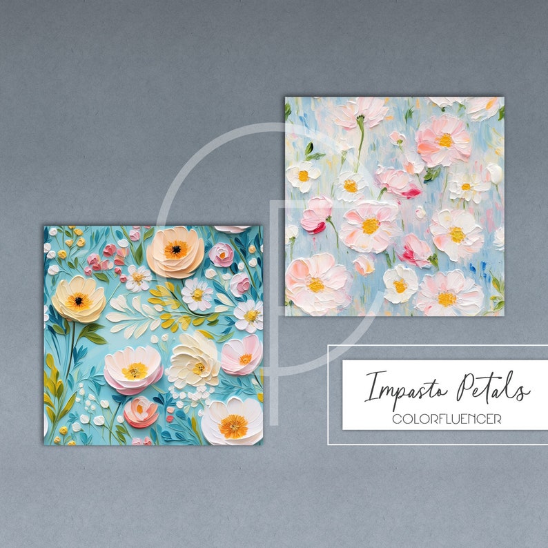 Painted Flowers Seamless Patterns Impasto Petals Digital Papers ...