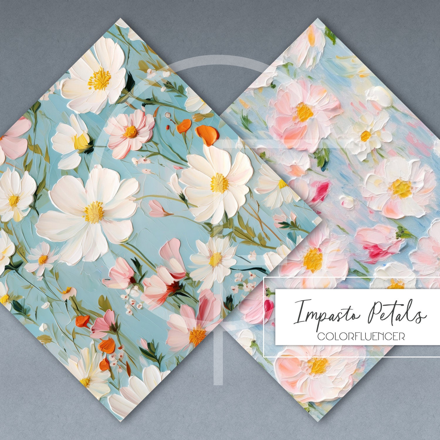 Painted Flowers Seamless Patterns | Impasto Petals | Digital Papers ...