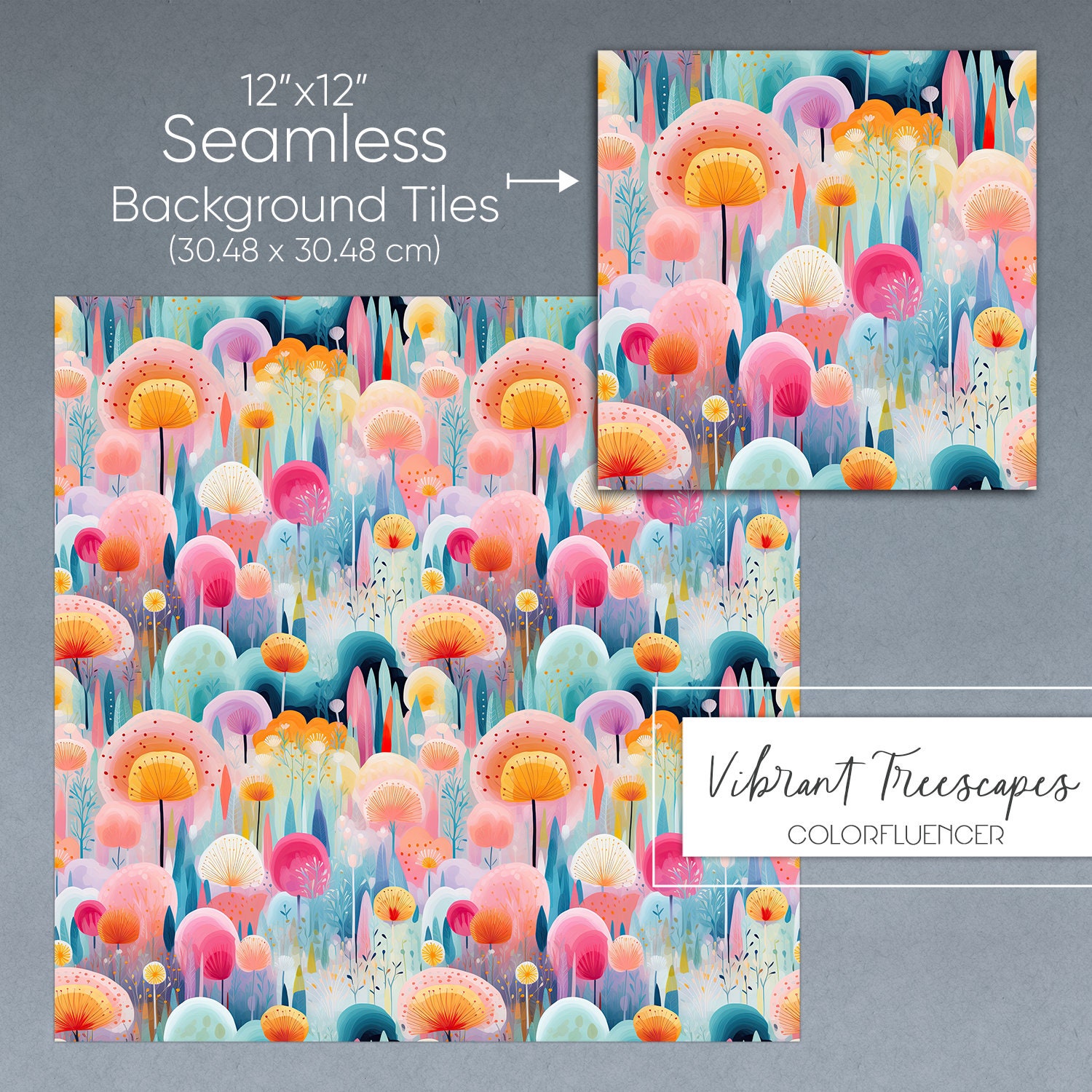 Colorful Backgrounds Vibrant Treescapes Digital Papers Seamless Pattern ...