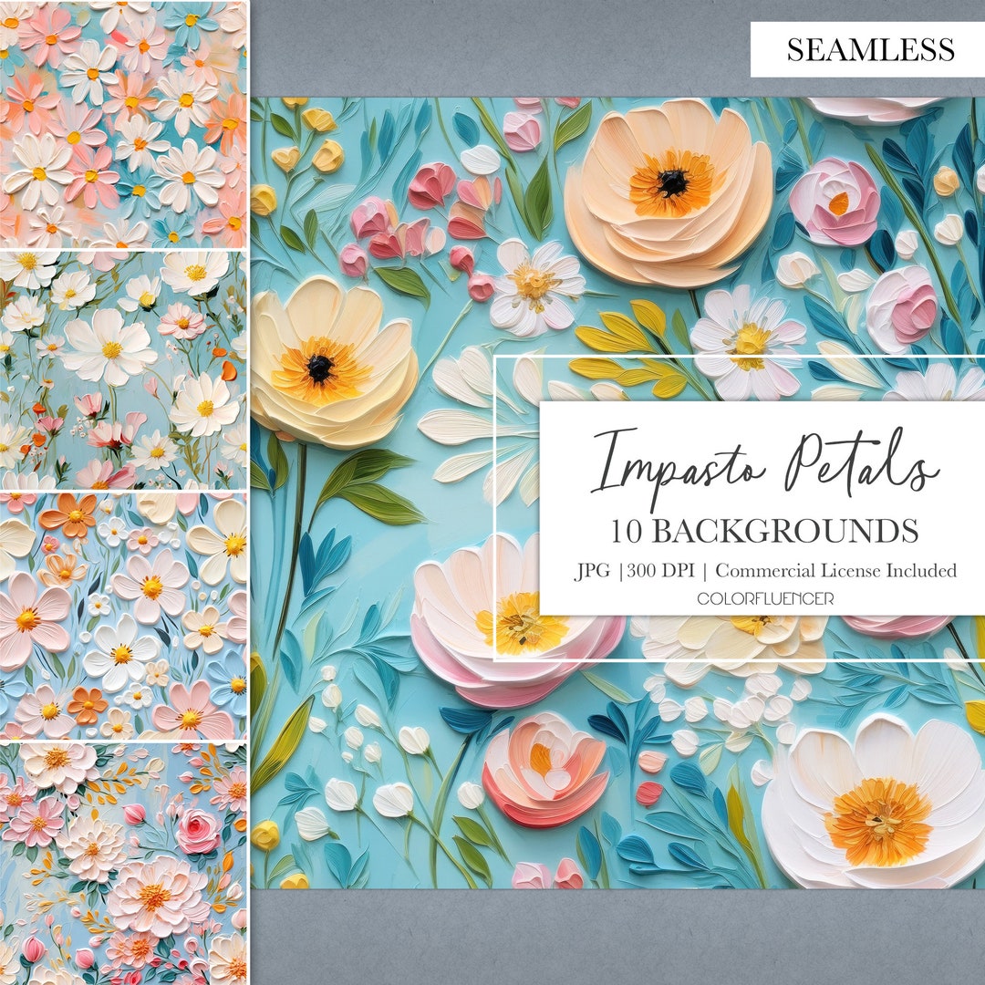 Painted Flowers Seamless Patterns | Impasto Petals | Digital Papers ...