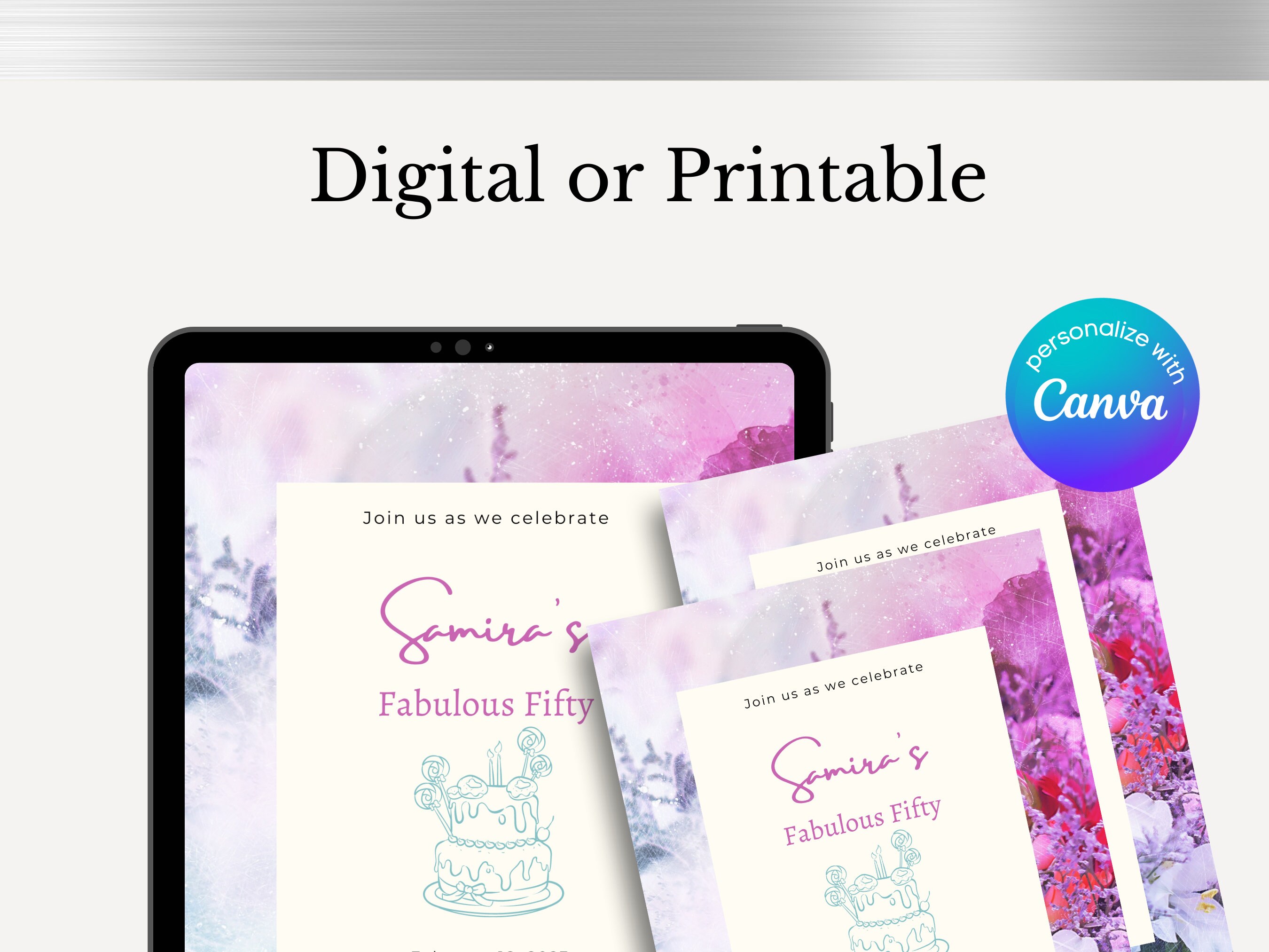 50th Birthday Party Invitation, Milestone Party Floral Invitation ...