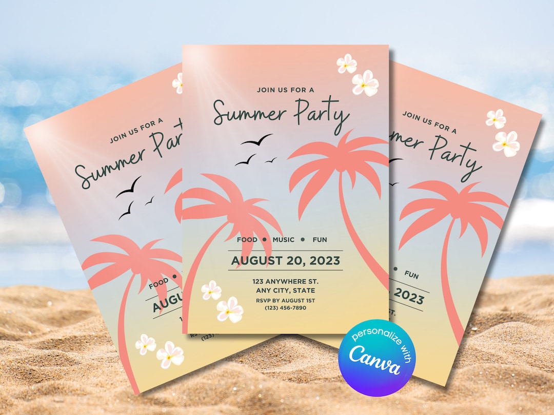 Summer Party Invitation, Beach-themed Summer Party Invitation, Instant ...