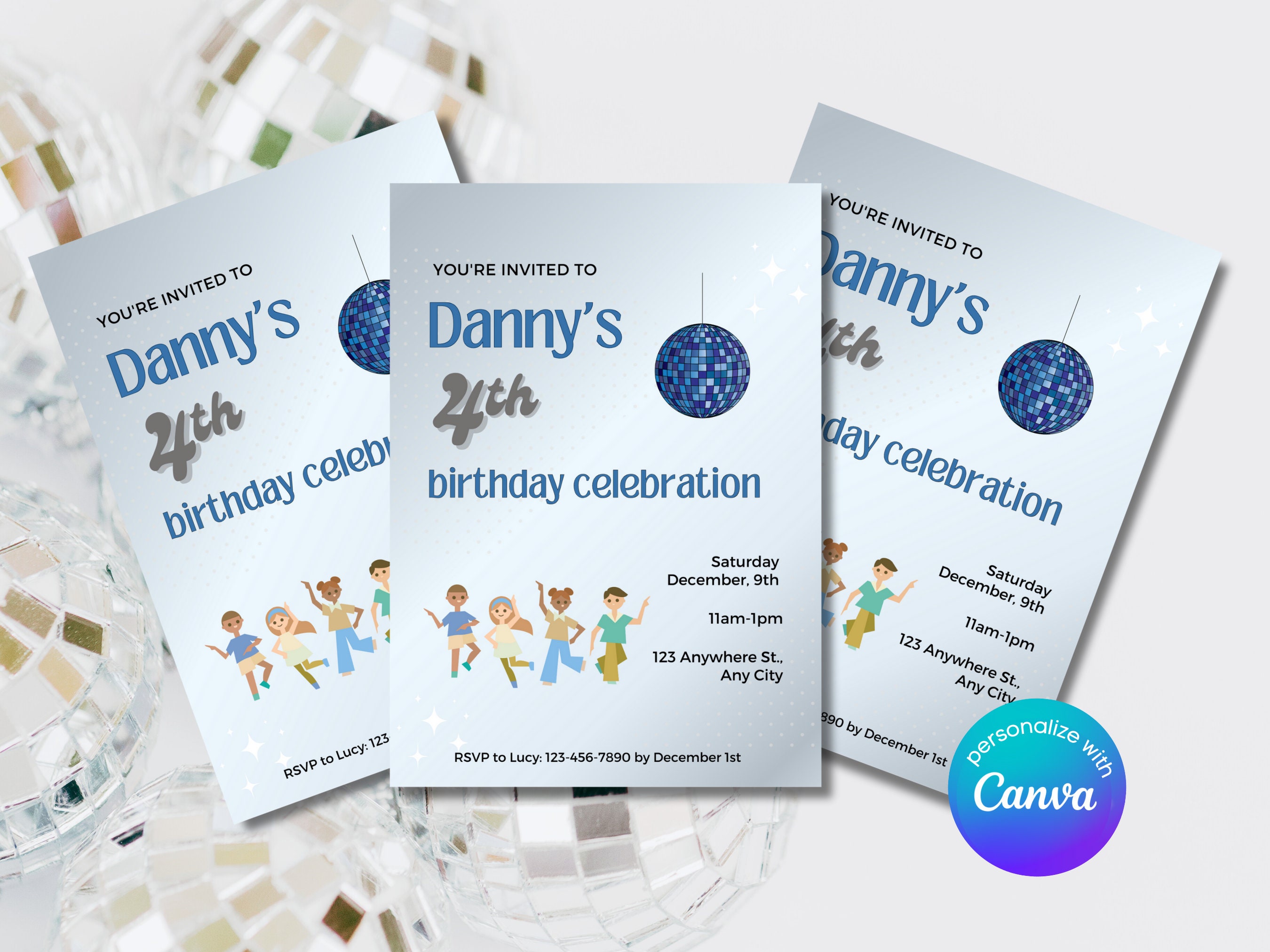 Retro Kids Party Invitation, Disco-themed Kids Party Invitation ...