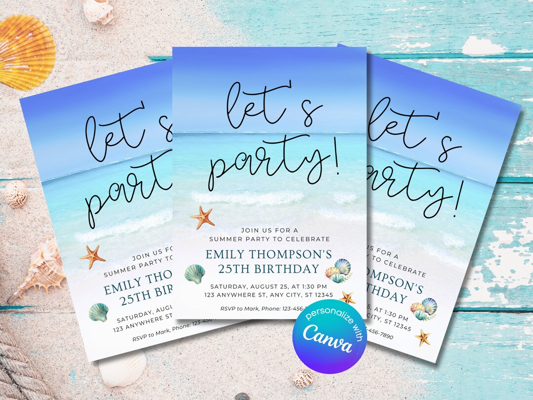 Summer BIRTHDAY Party Invite, Beach-themed Summer Party Invitation ...