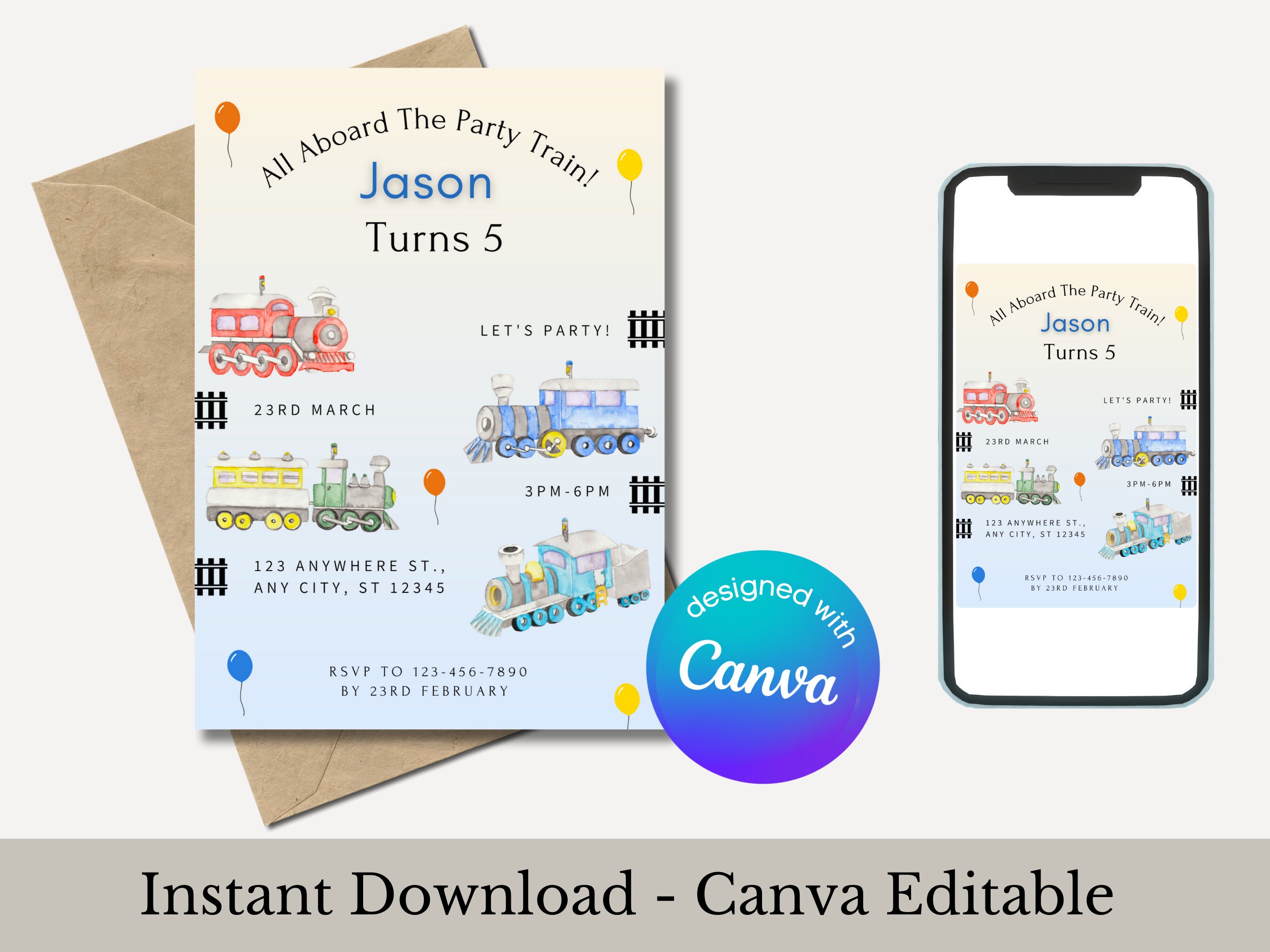 Train Birthday Party Invitation, Children's Train Party Invitation ...