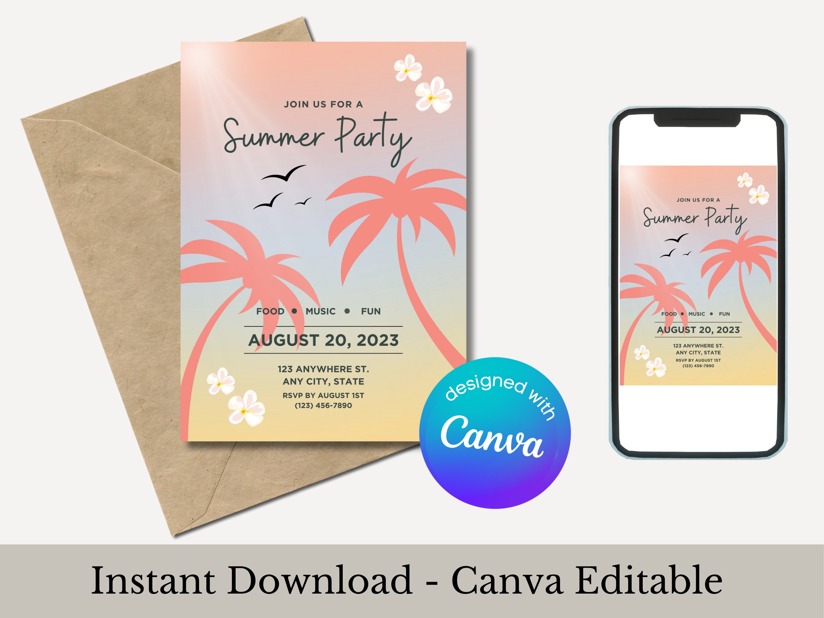 Summer Party Invitation, Beach-themed Summer Party Invitation, Instant ...