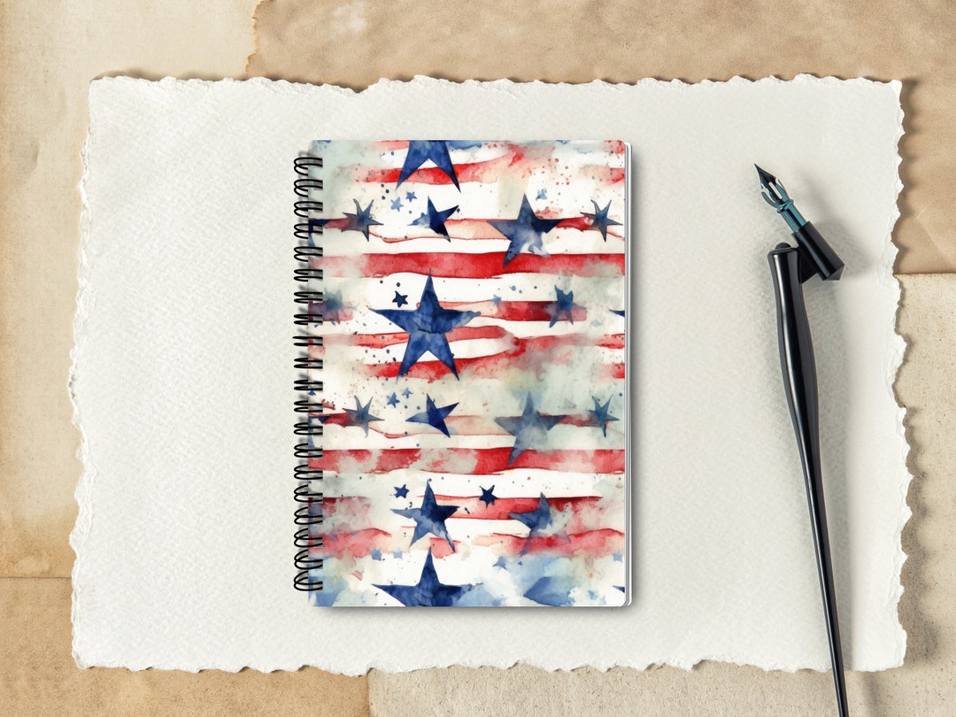 Patriotic Watercolor Spiral Notebook Soft Cover Coil Wire Bound ...