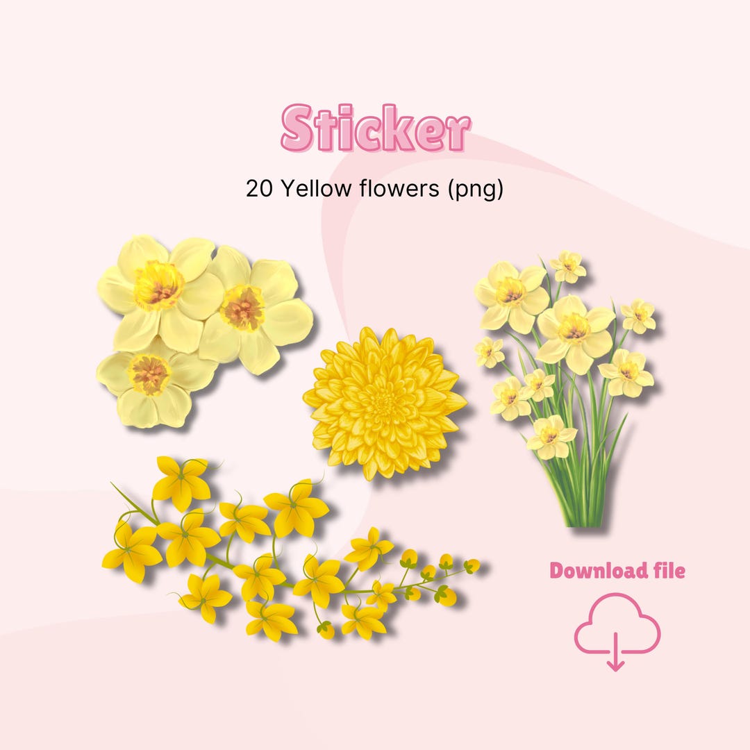 Sticker Yellow Flowers, 20 Png Files, Transparent, Digital File - Etsy