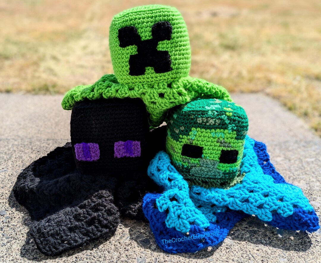 Minecraft Inspired Lovey Set, Creeper, Enderman & Zombie, Ready to Ship, Handmade Crochet ...