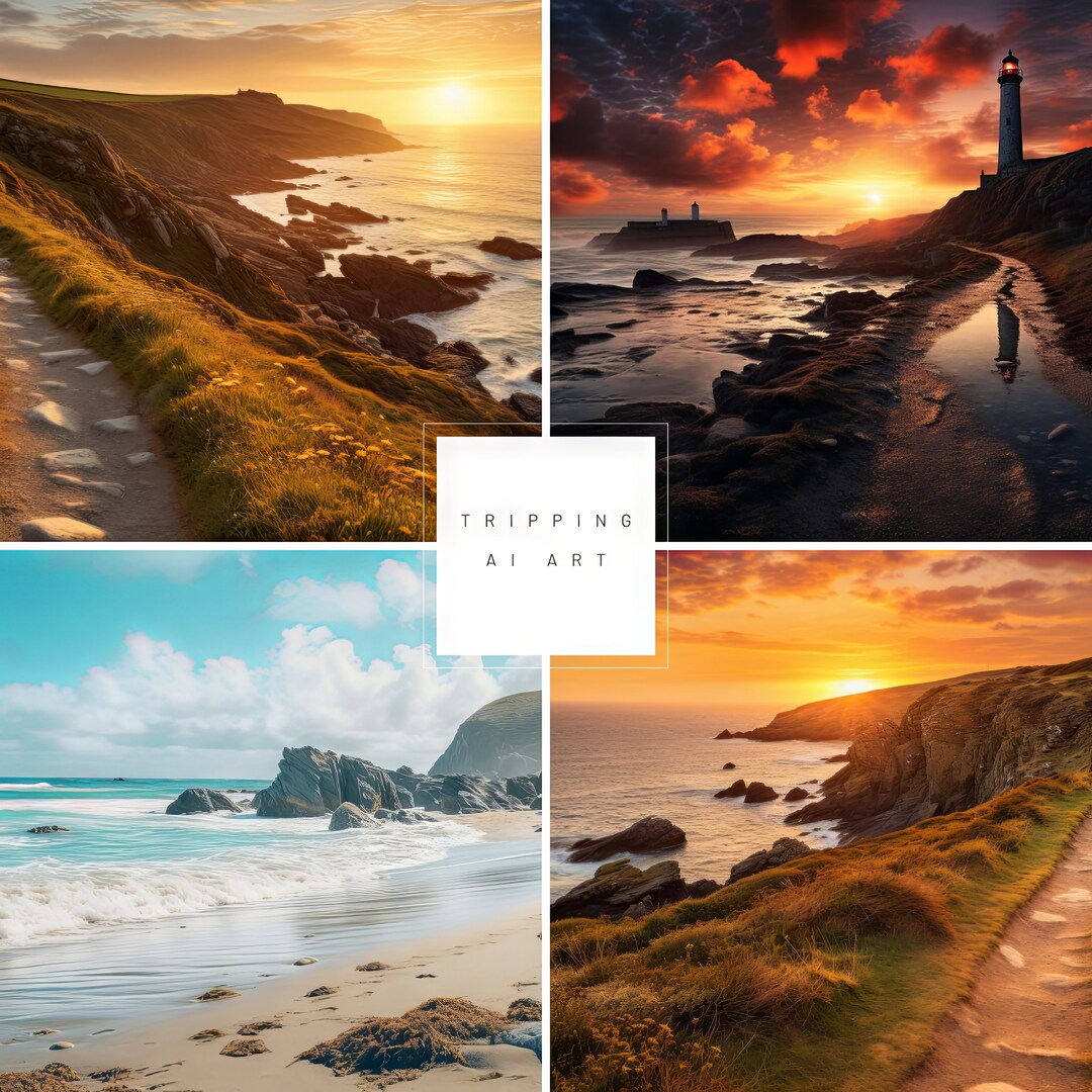 Cornwall Beaches and Coastal Paths Digital Art Print, AI Generated ...