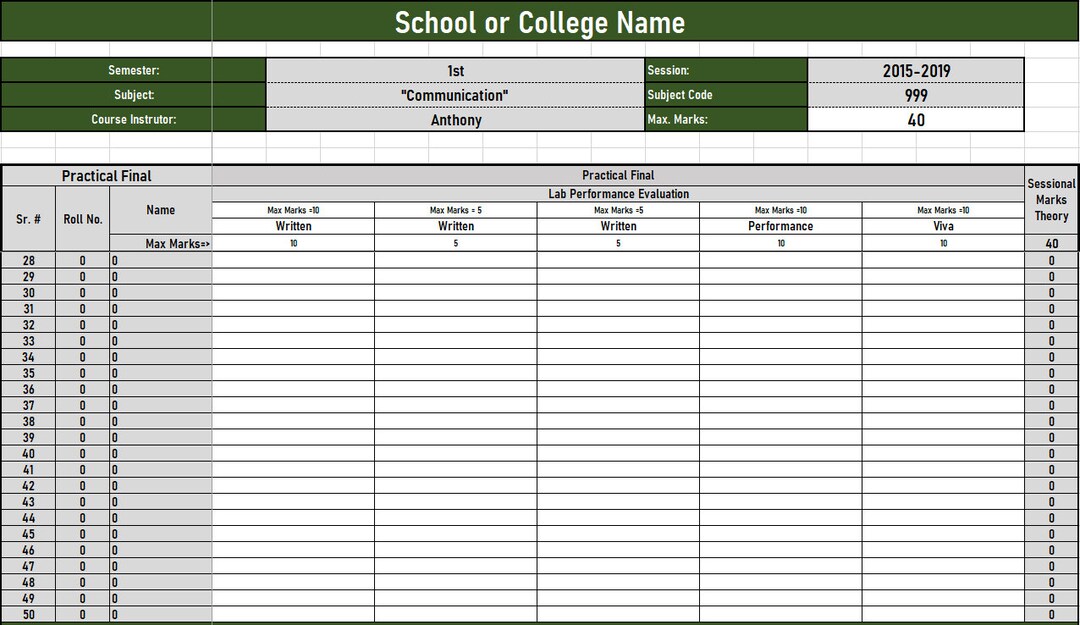 A Comprehensive Excel Sheet for Making Students Results and a Detailed ...