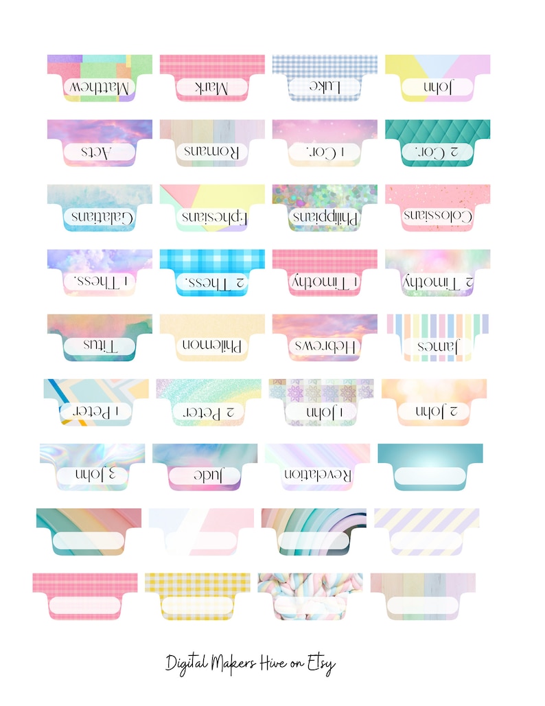 Pretty in Pastel: Printable Bible Divider Tabs Set - Etsy