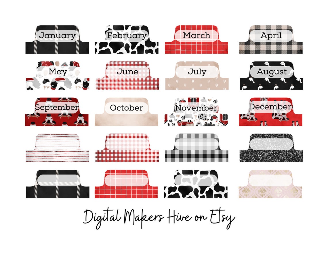 Red Barn Monthly Printable Divider Journal Tabs - Etsy
