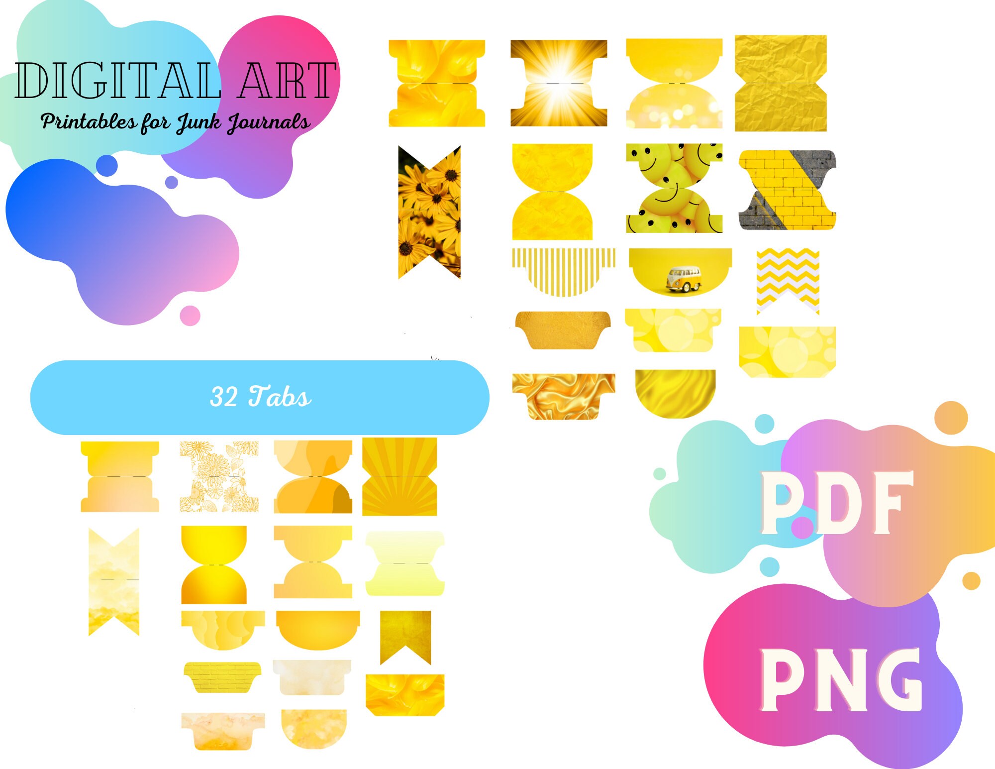 32 Yellow Printable Divider Journal Notebook Tabs - Etsy