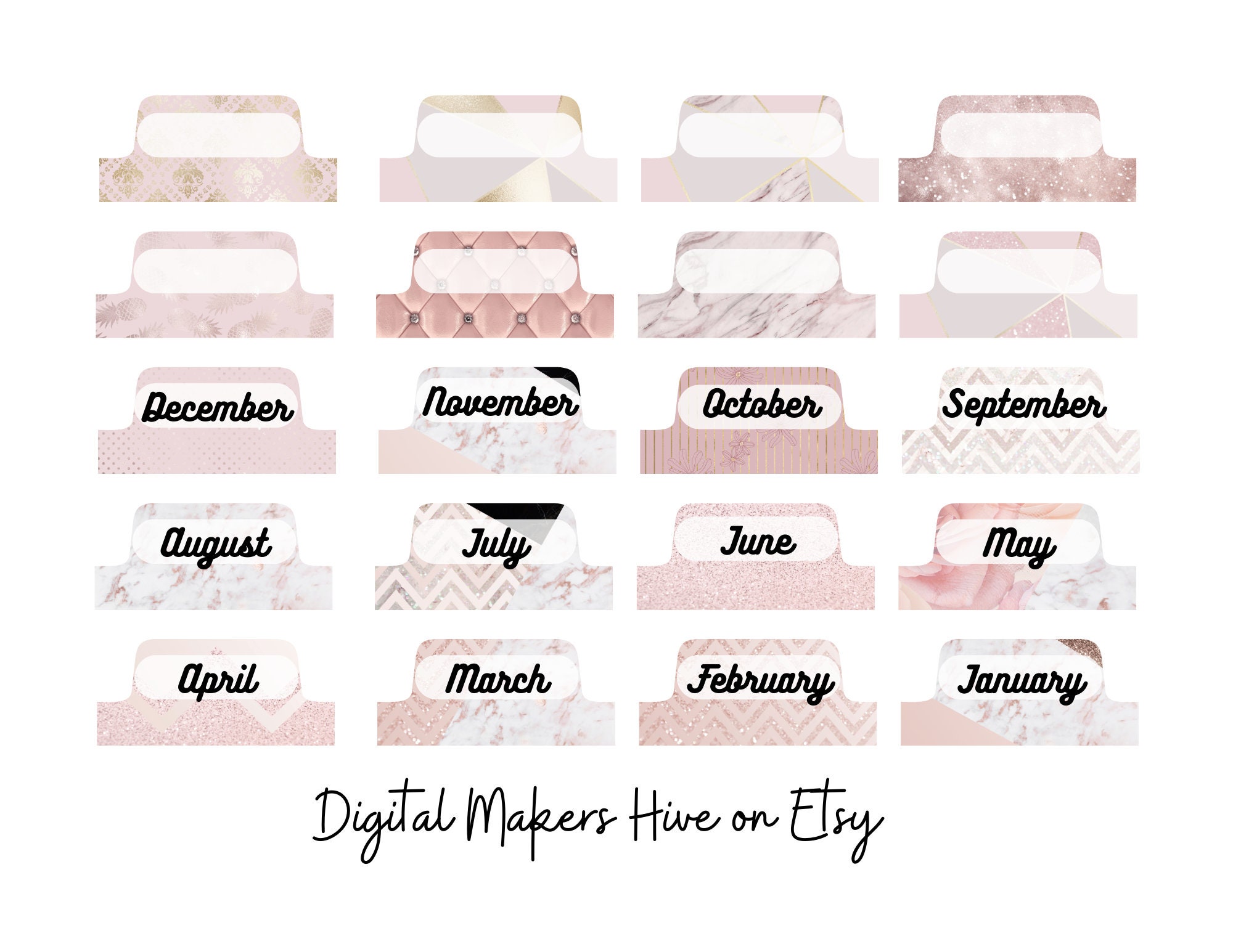 Soft Pink Monthly Printable Divider Journal Tabs - Etsy