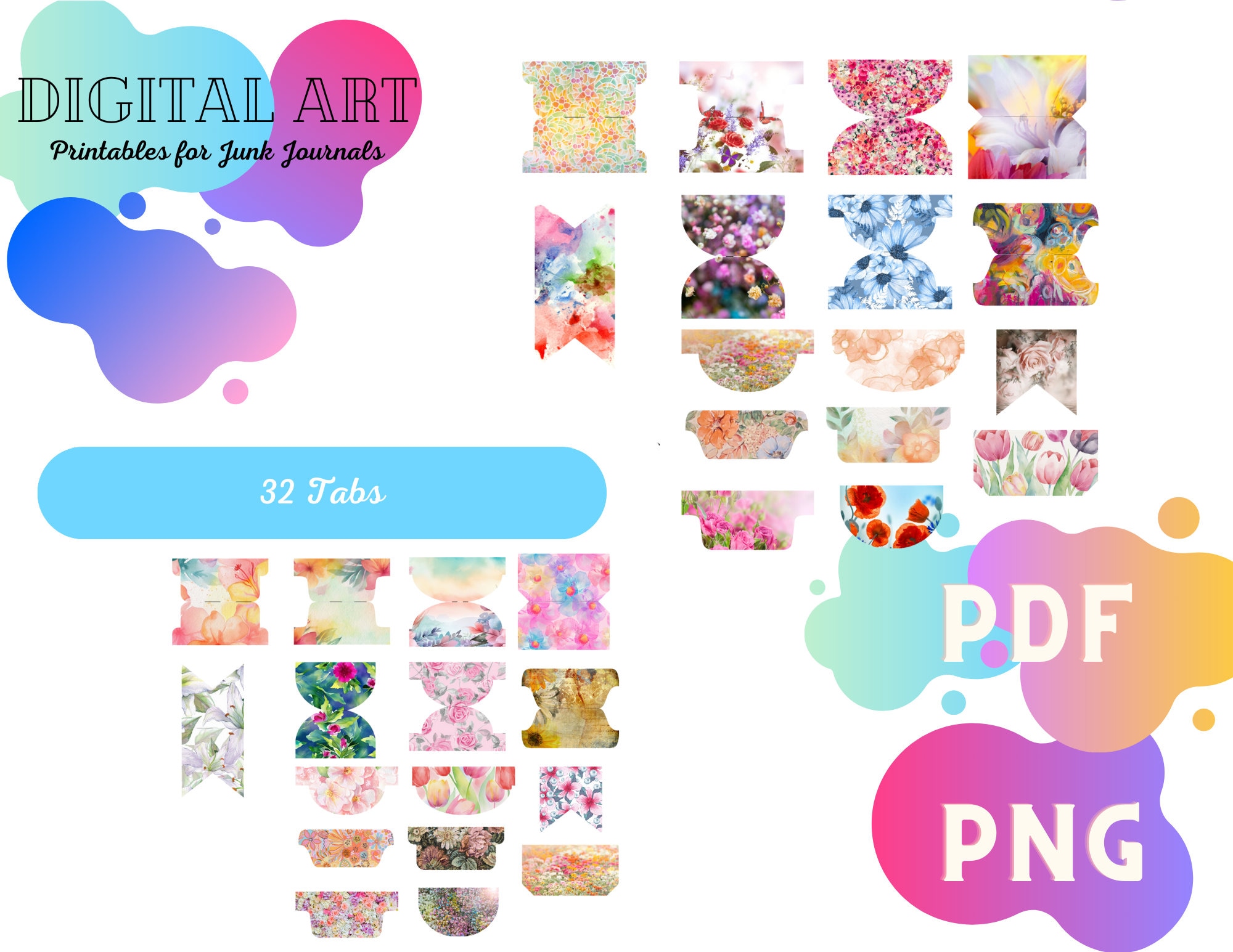 32 Watercolor Printable Divider Journal Notebook Tabs - Etsy