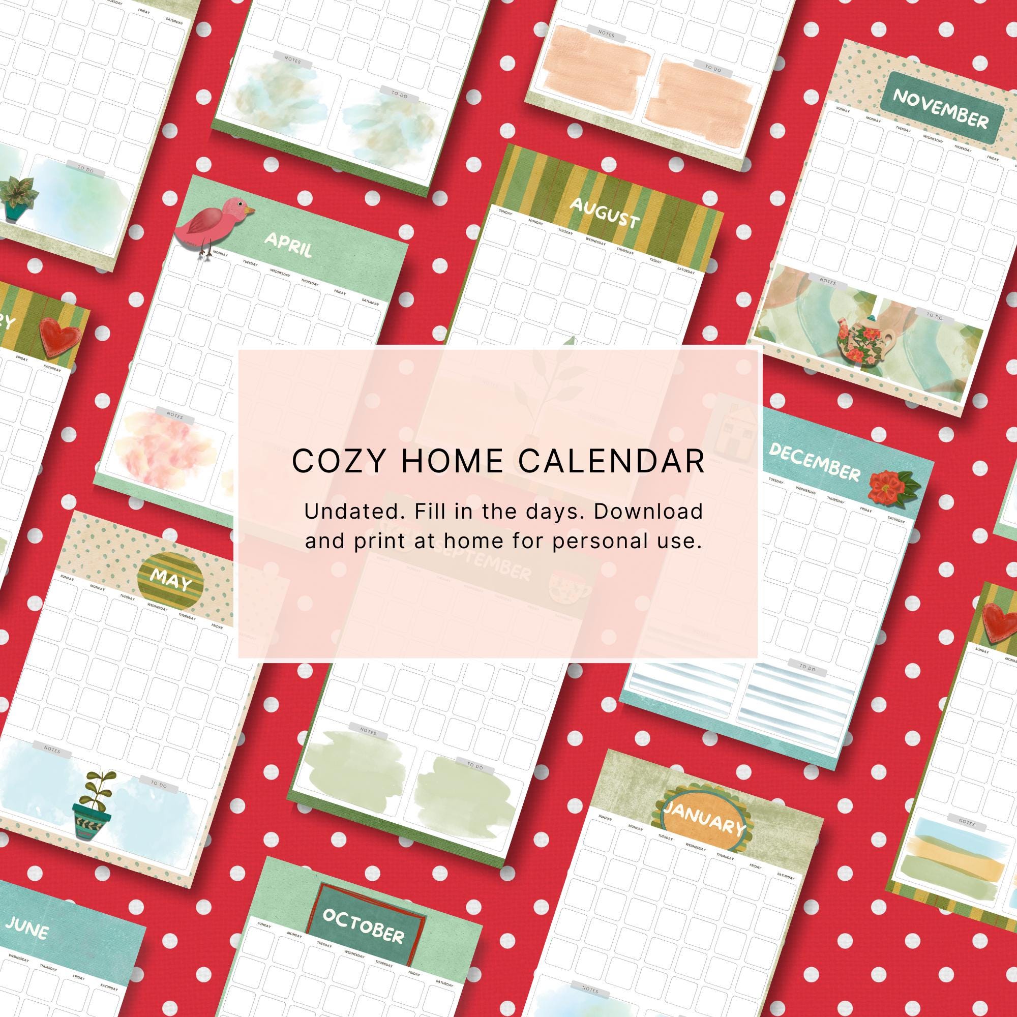 Blank Printable Calendar, 12 Months Included, Instant PDF Download ...