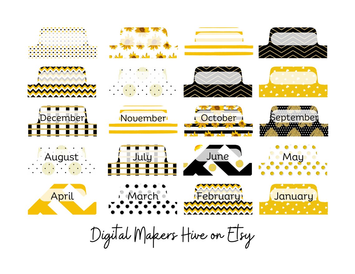 Sunflower Monthly Printable Divider Journal Tabs - Etsy