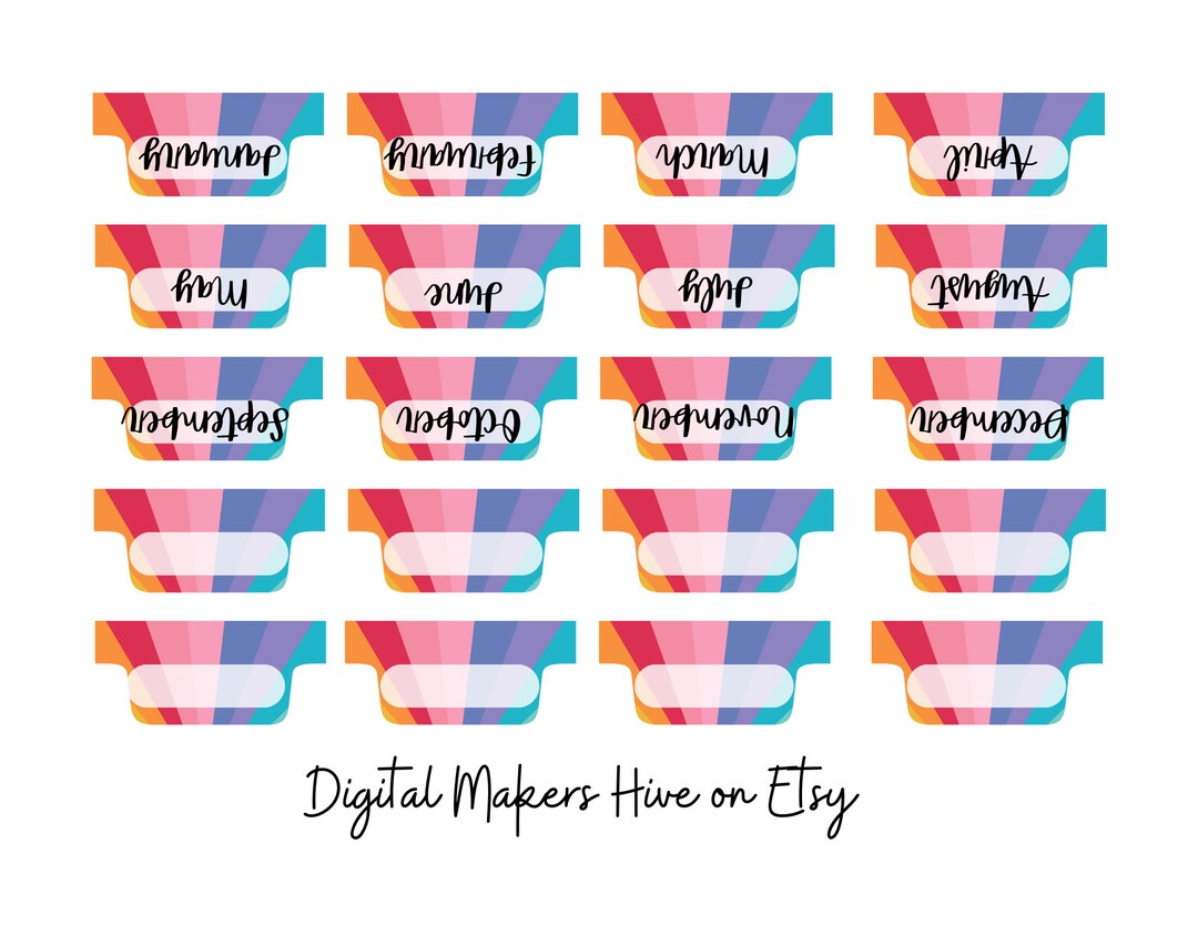 Rainbow Monthly Printable Journal Tabs - Etsy