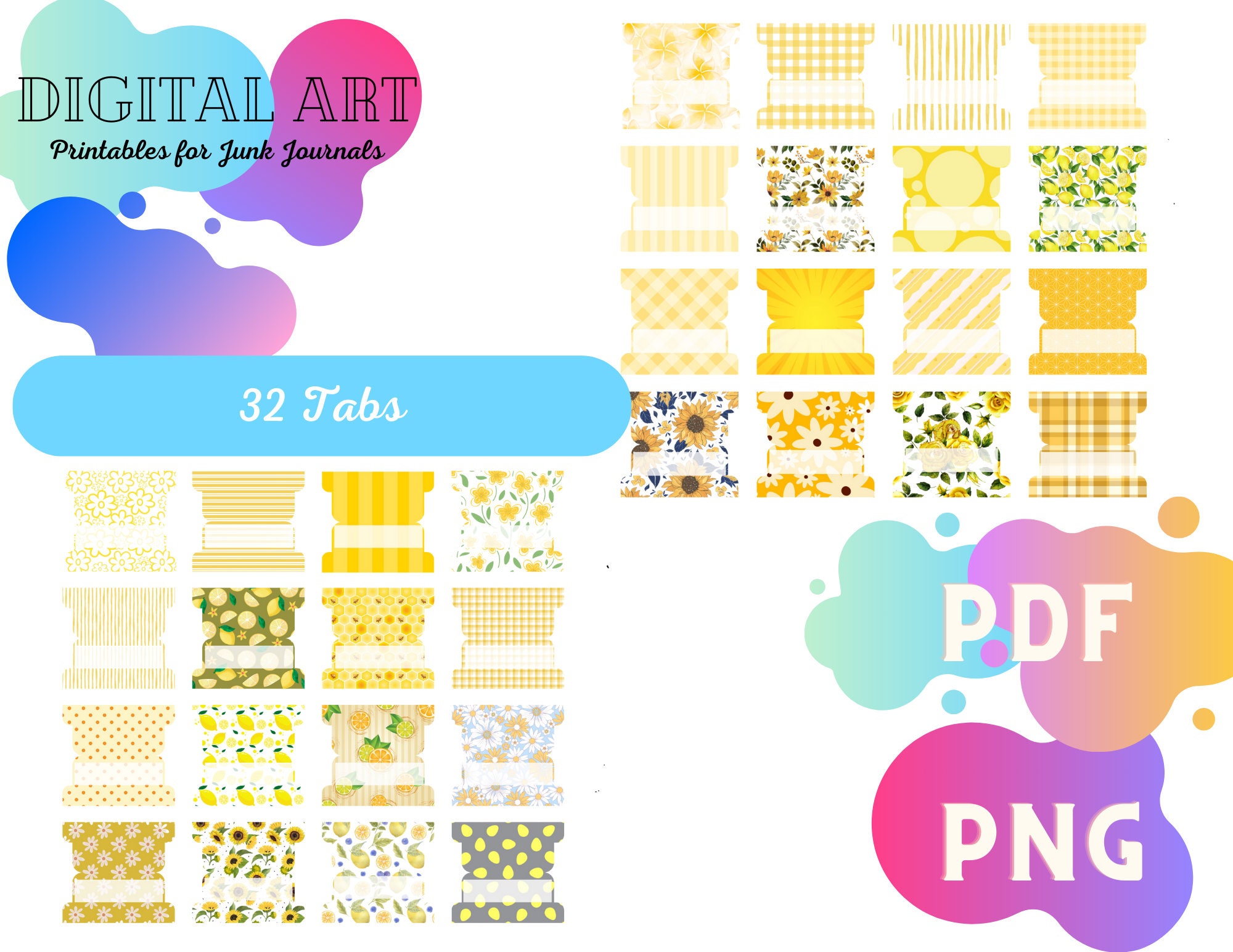 32 Yellow Patterns Printable Divider Journal Tabs - Etsy