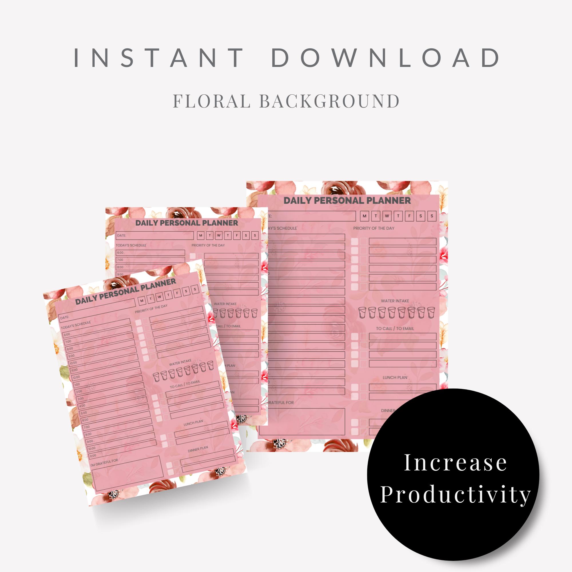 Daily Personal Planner Printable, Instant Download, Floral Design Daily ...