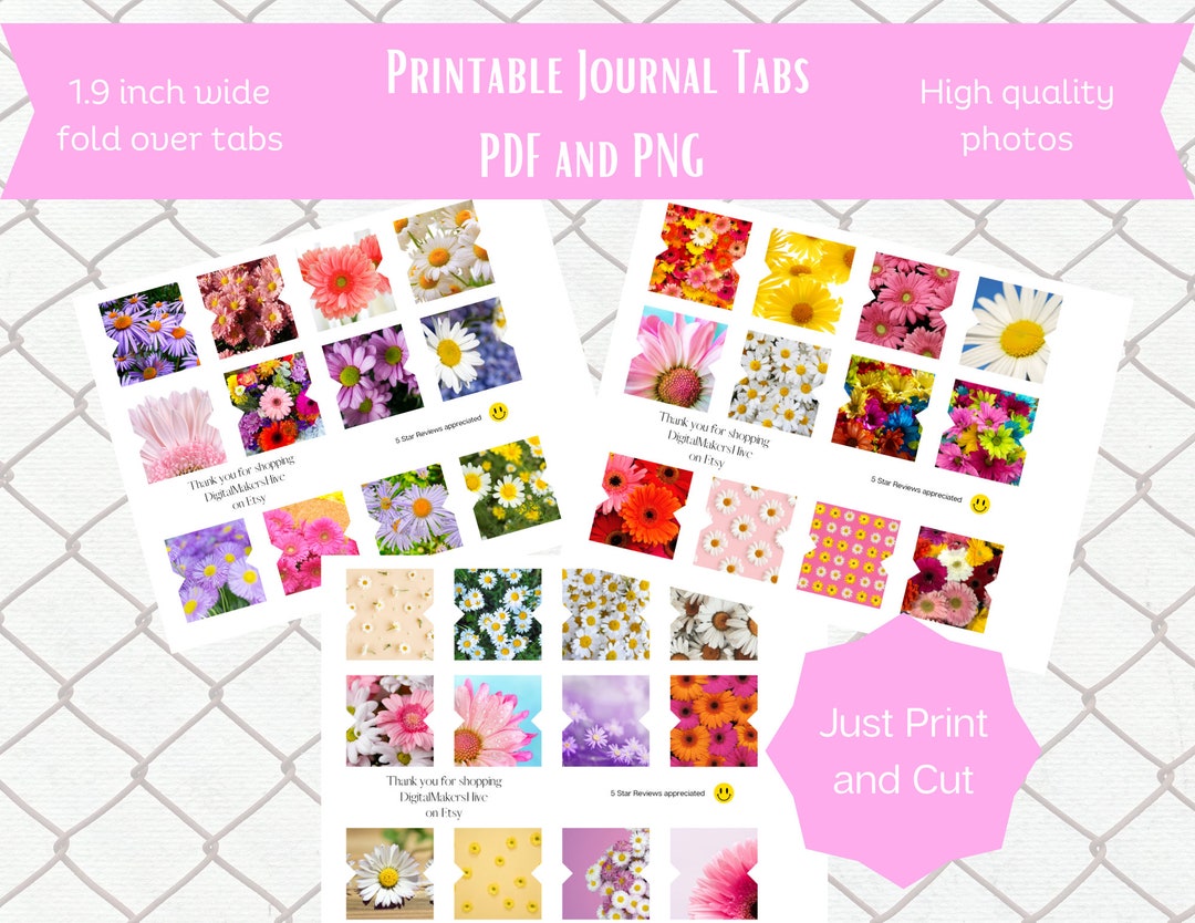 36 Daisy Printable Divider Journal Tabs - Etsy