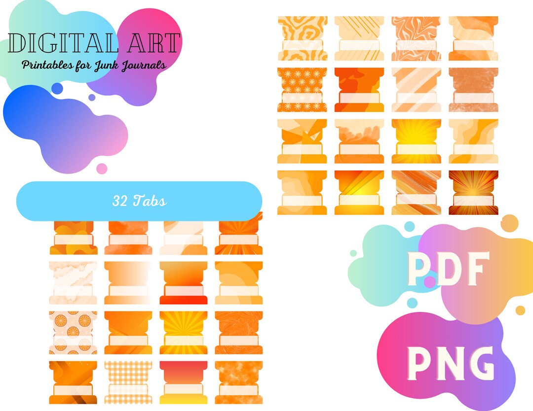 Creative & Colorful: 32 Orange Pattern Tabs, Perfect for Journal ...