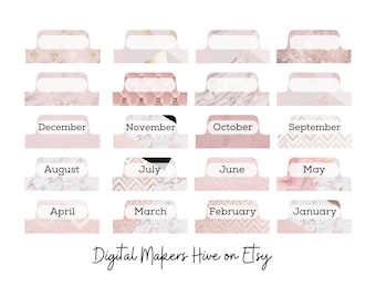 Pink & Black Monthly Printable Divider Journal Tabs - Etsy