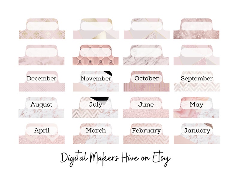 Soft Pink Monthly Printable Divider Journal Tabs - Etsy