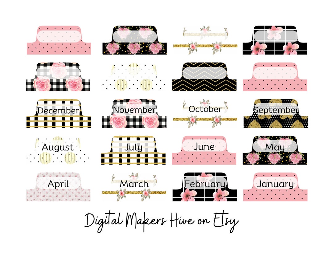 Pink & Black Monthly Printable Divider Journal Tabs - Etsy