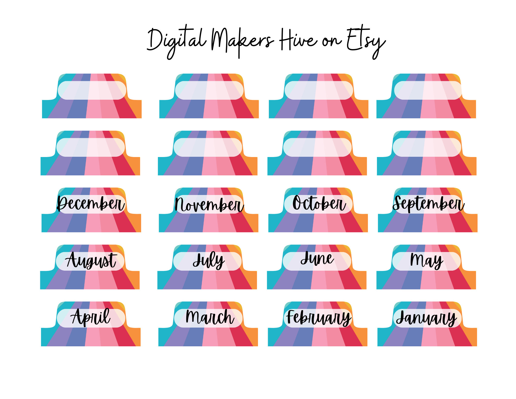 Rainbow Monthly Printable Journal Tabs - Etsy