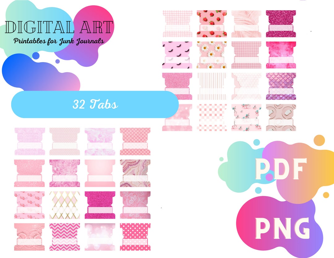 Get Creative: Printable Pink Journal Tabs With 32 Lovely Patterns - Etsy