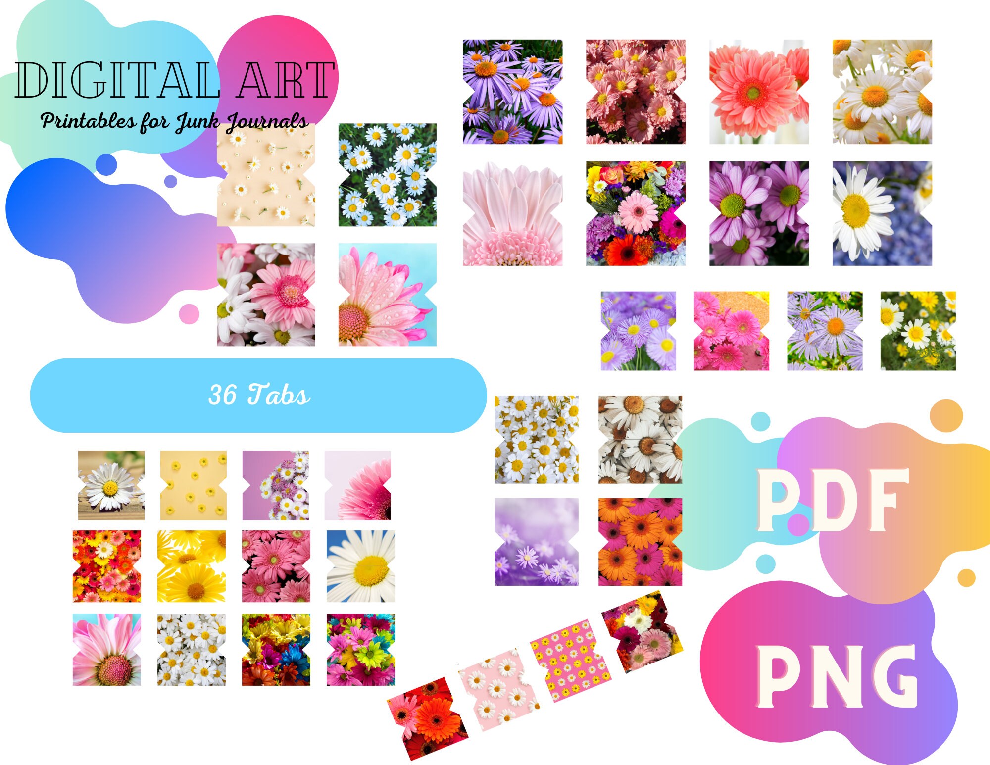 36 Daisy Printable Divider Journal Tabs - Etsy