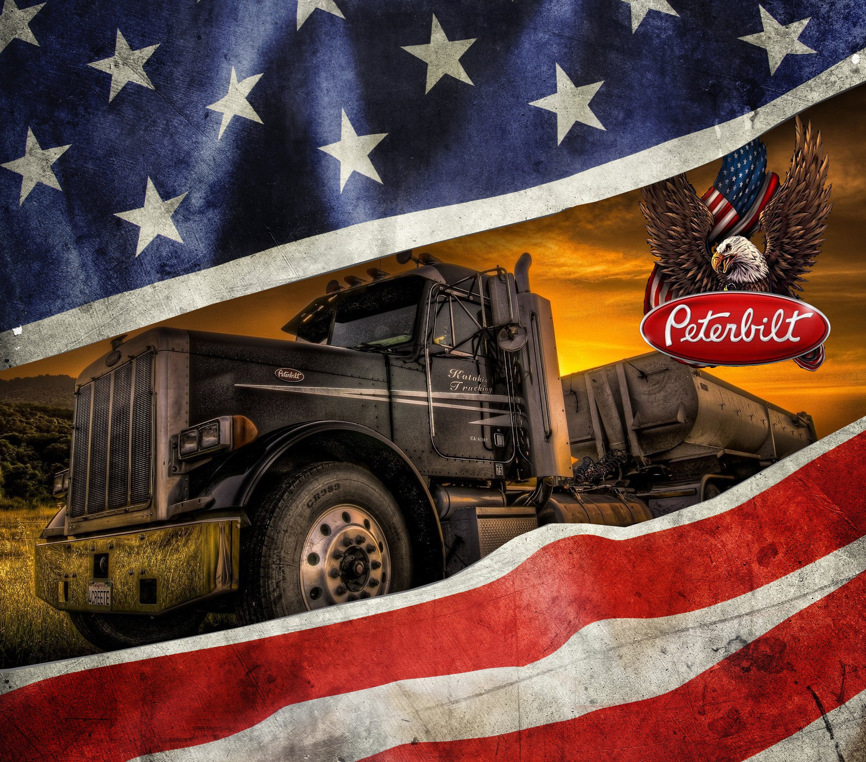 Peterbilt Truck With Eagle and American Flag (includes Straight and ...