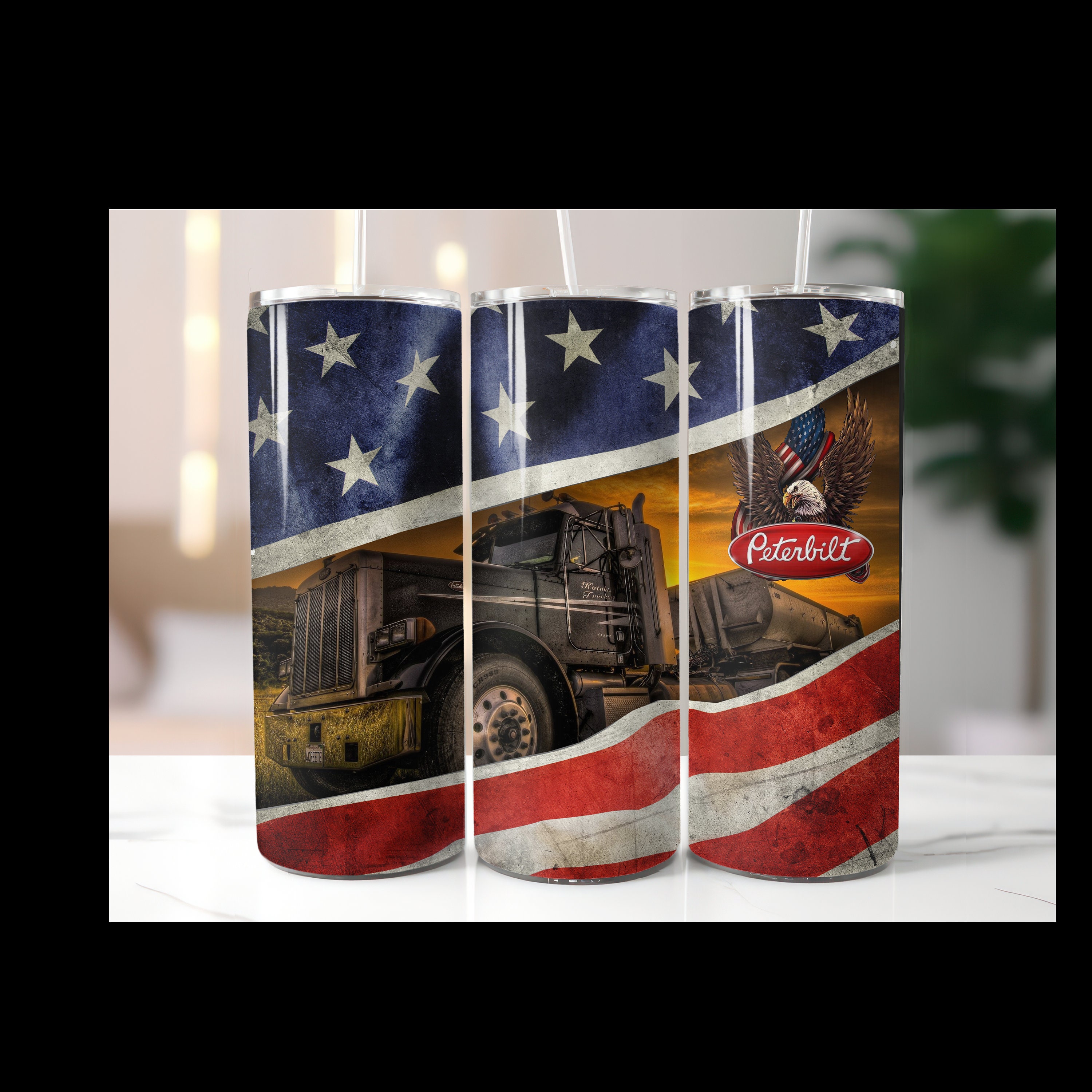 Peterbilt Truck With Eagle and American Flag (includes Straight and ...