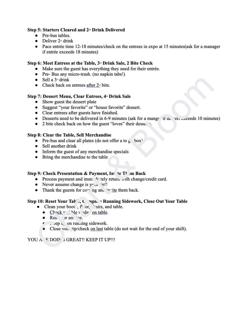 Server Steps of Service - Etsy