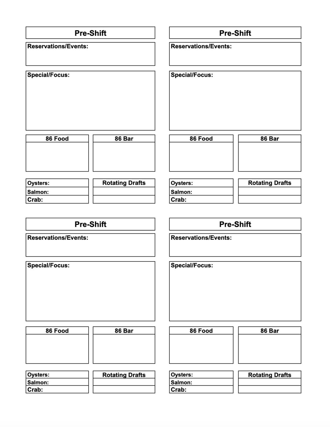 Pre-shift Sheet - Etsy
