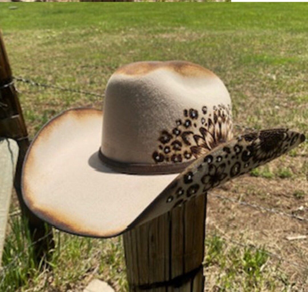 Leopard Sunflower Burned Cowboy Hat - Etsy