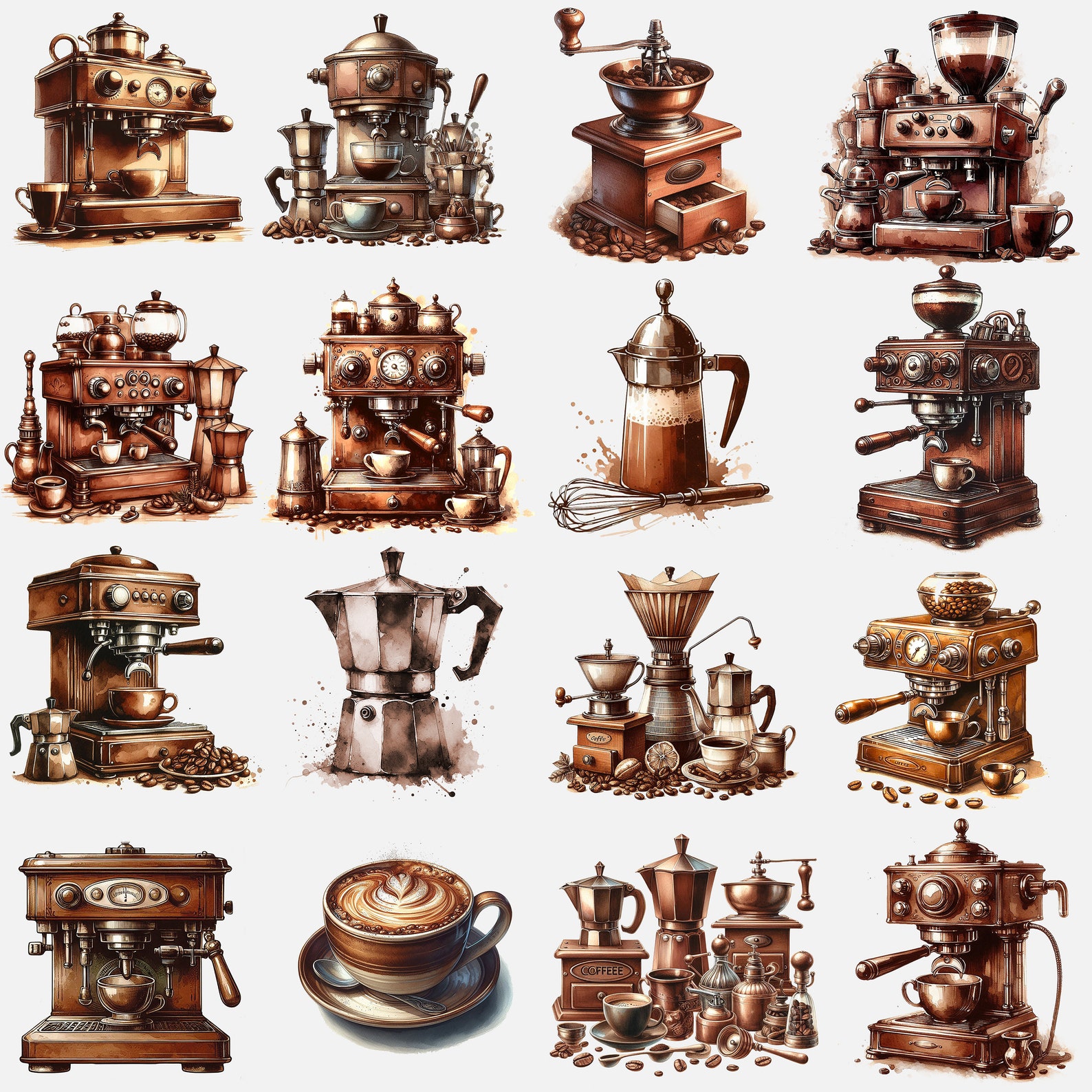 Watercolor Vintage Coffee Clipart, Coffee Machine Bundle - Etsy