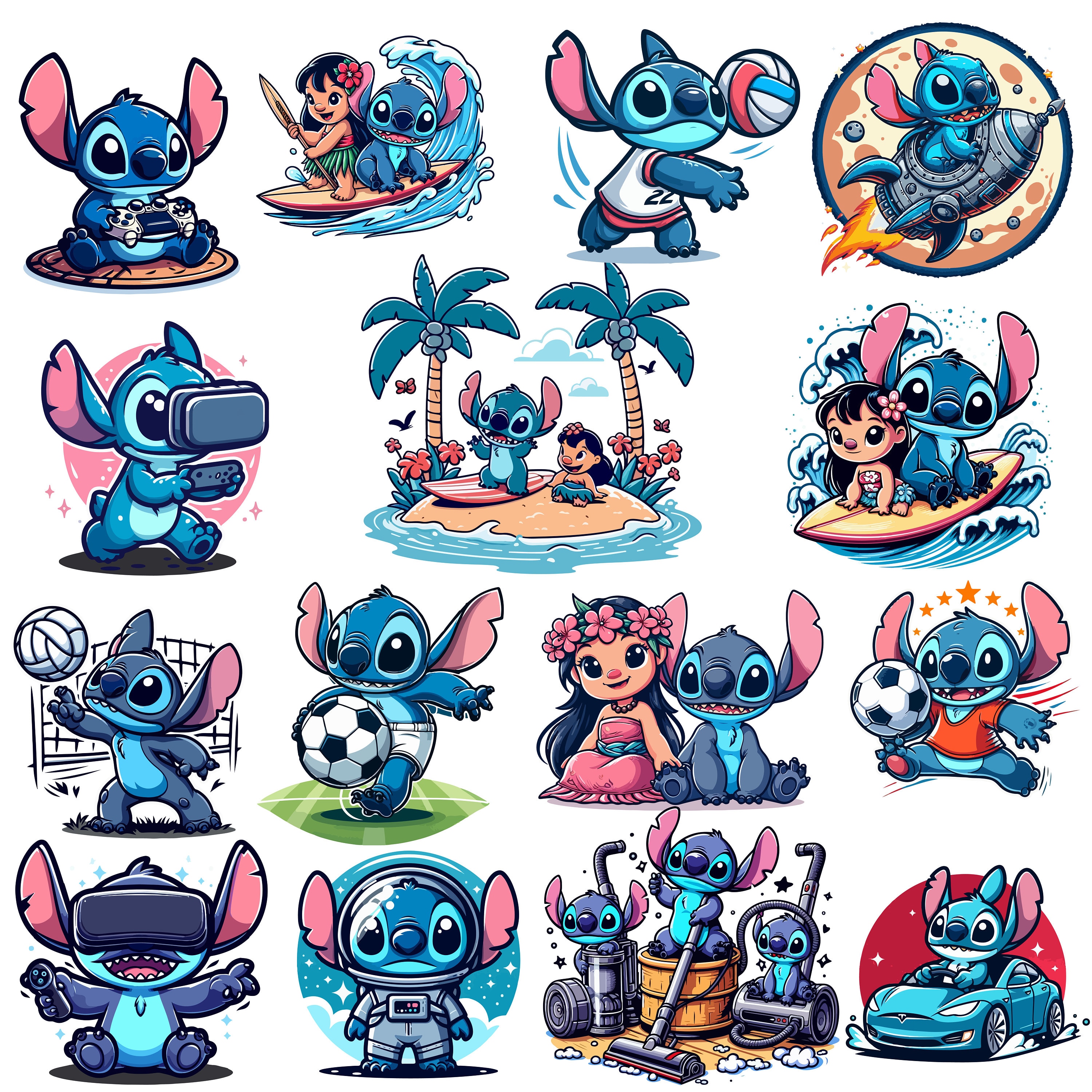 Stitch and Lilo Action Clipart, Stitch PNG, Stitch Football Voleyball ...