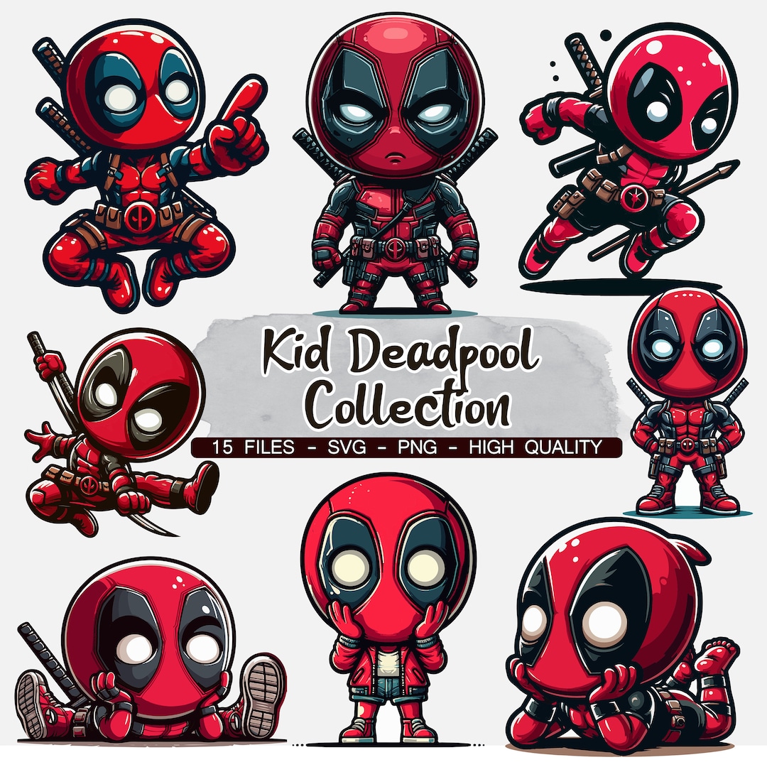 Deadpool Clipart, Kid Deadpool Bundle, Deadpool Boy Clipart, Svg, PNG ...
