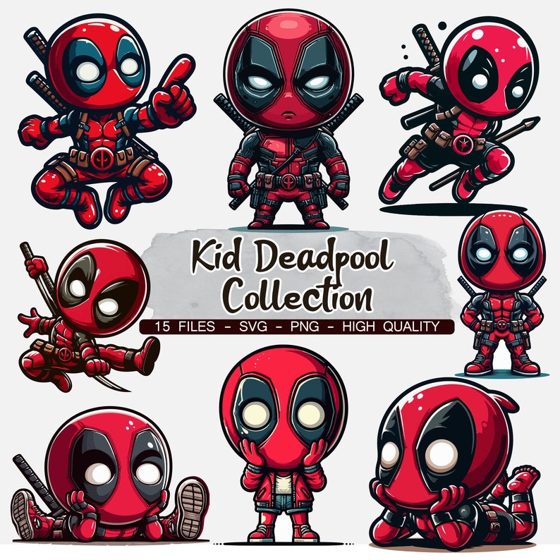 Deadpool Clipart, Kid Deadpool Bundle, Deadpool Boy Clipart, Svg, PNG ...