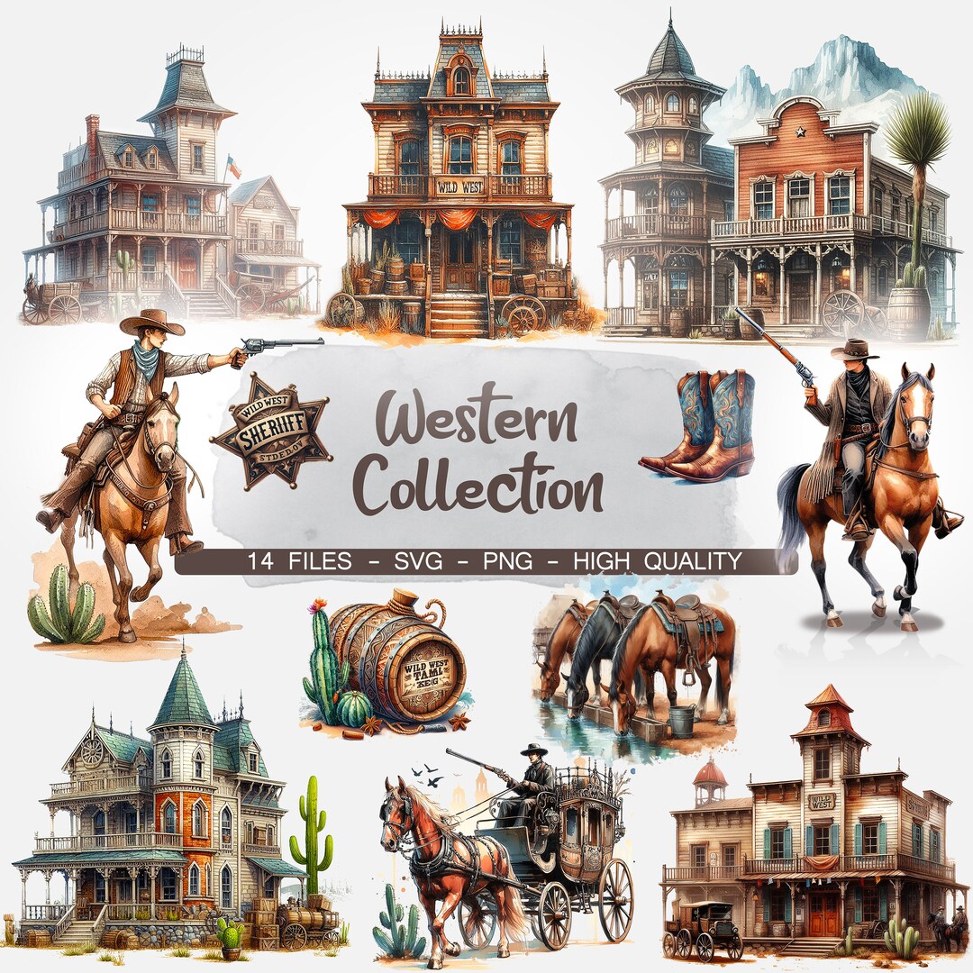Wild West Figures, Cowboys, Structures and Much More Clipart, Bundle - Etsy