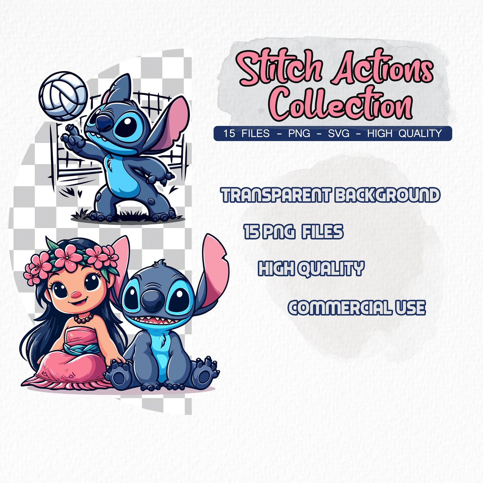 Stitch and Lilo Action Clipart, Stitch PNG, Stitch Football Voleyball ...