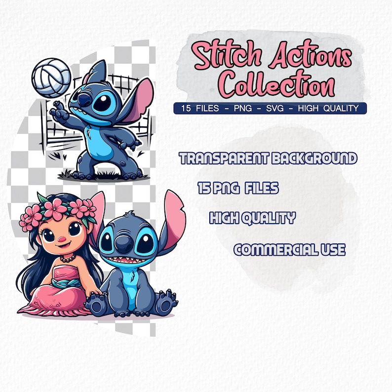 Stitch and Lilo Action Clipart, Stitch PNG, Stitch Football Voleyball ...