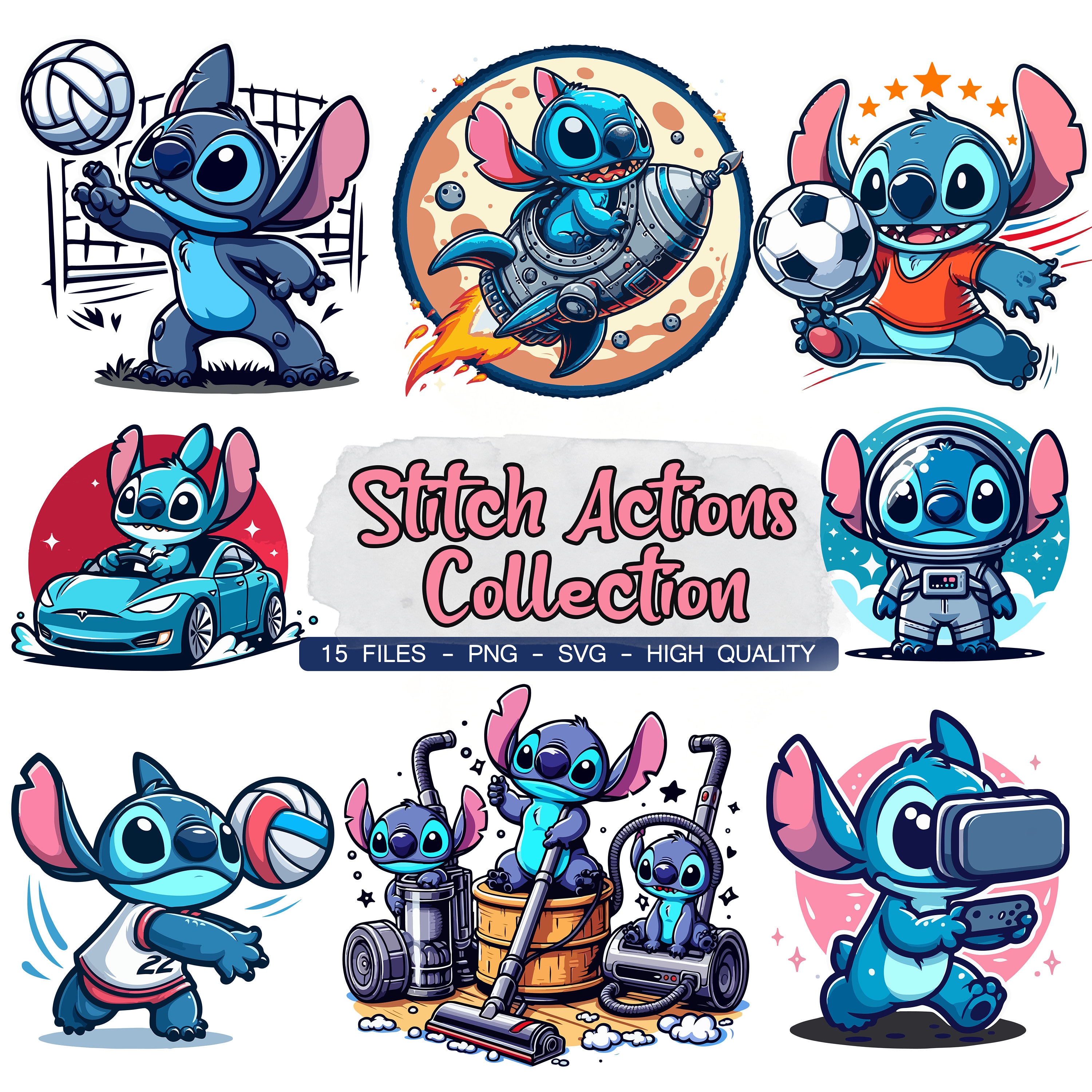 Stitch and Lilo Action Clipart, Stitch PNG, Stitch Football Voleyball ...