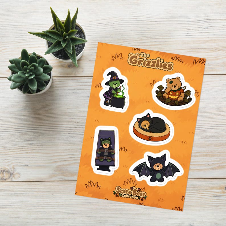 The Grizzlies Scare Bear Collection Sticker Sheet | Cute Bear Stickers ...