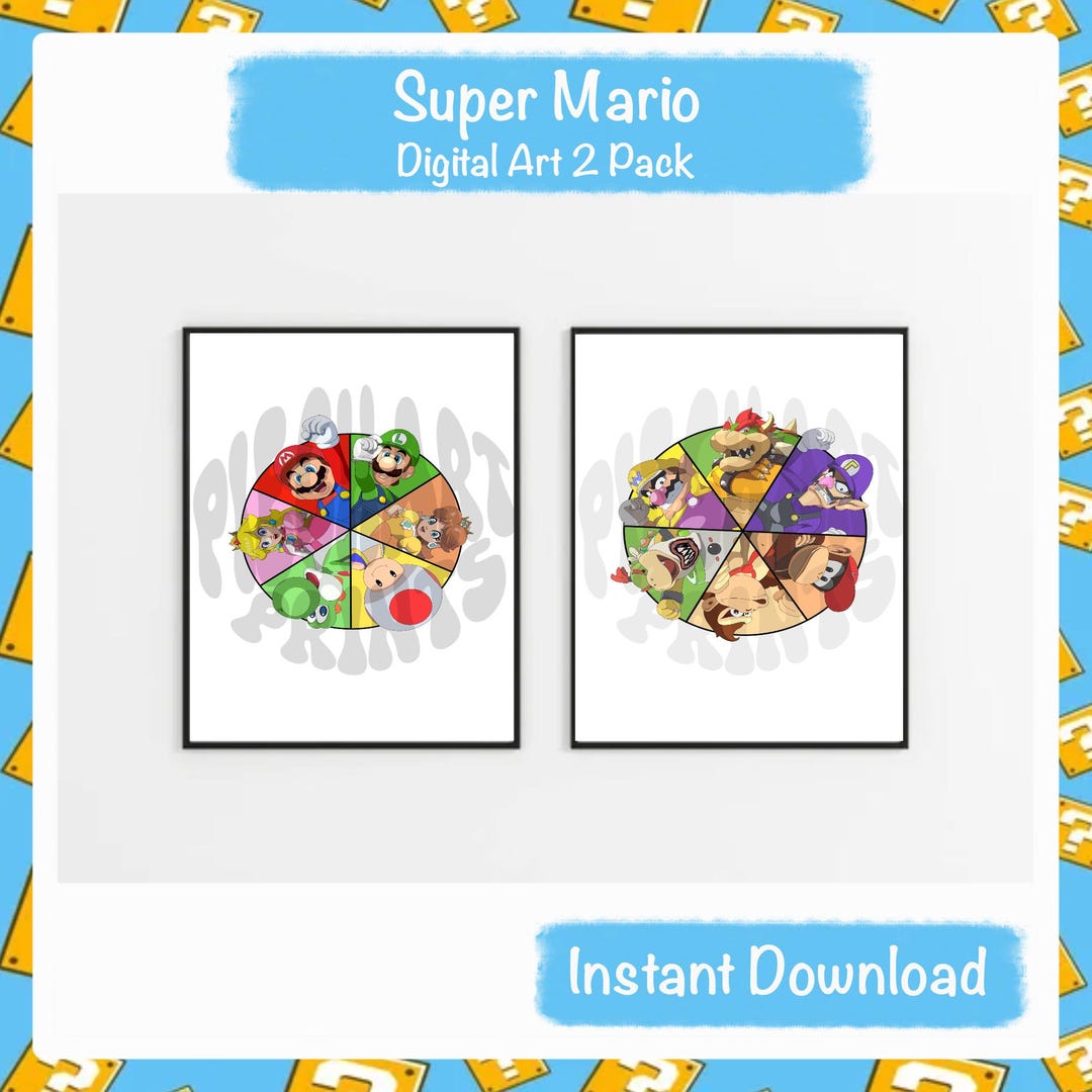 Mario & Friends Digital Art Prints 2 Pack - Super Mario Wall Decor ...
